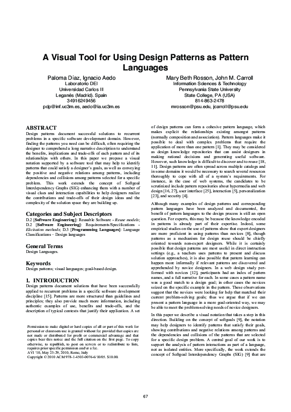 (PDF) A visual tool for using design patterns as pattern languages