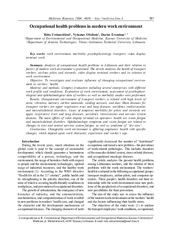 (PDF) Occupational health problems in modern work environment | Darius ...