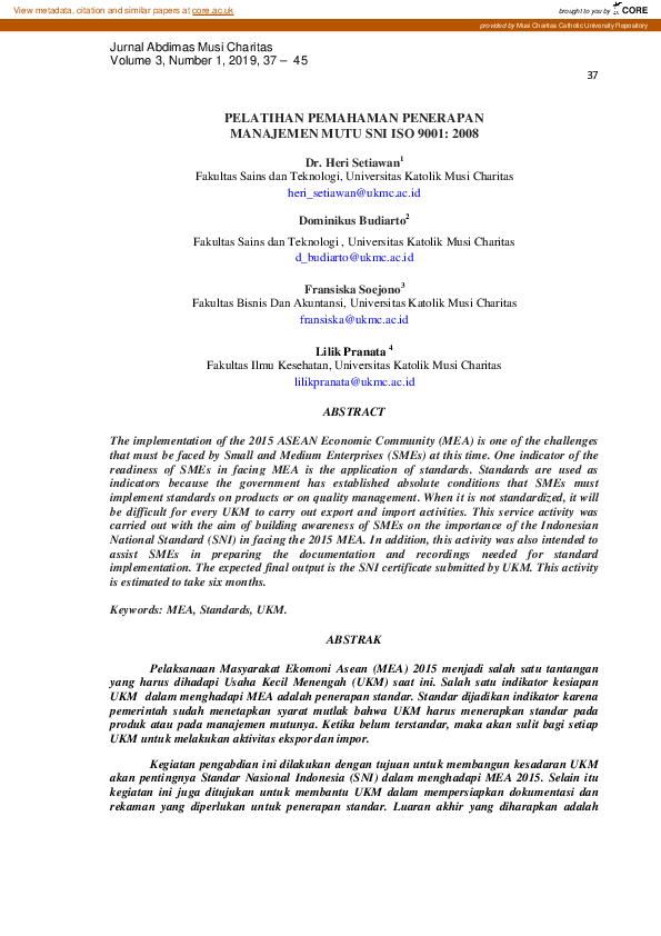 (PDF) Pelatihan Pemahaman Penerapan Manajemen Mutu Sni Iso 9001: 2008
