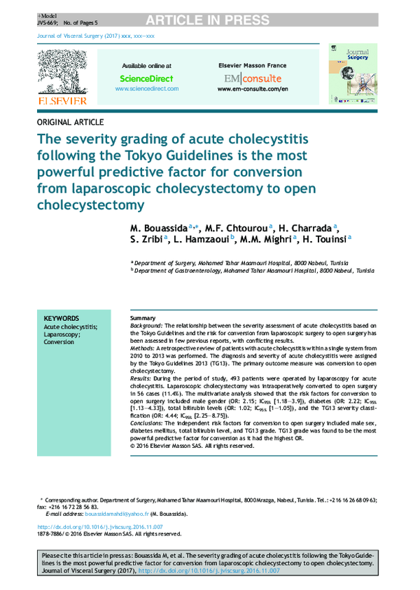 (PDF) The severity grading of acute cholecystitis following the Tokyo ...