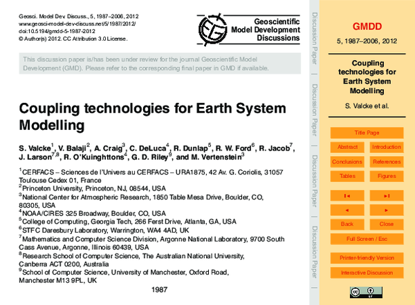 (PDF) Coupling technologies for Earth System Modelling