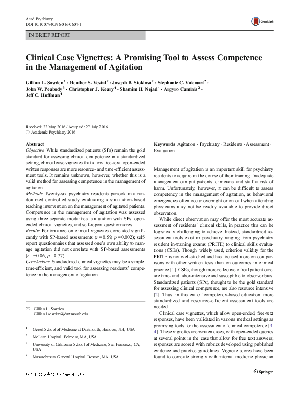 (PDF) Clinical Case Vignettes: A Promising Tool to Assess Competence in ...
