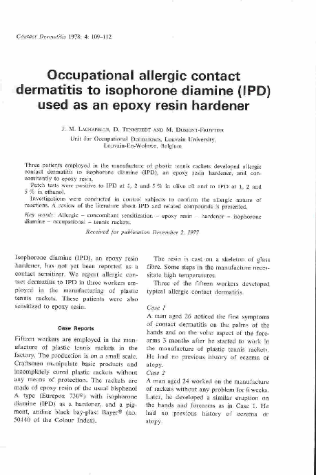 (PDF) Occupational allergic contact dermatitis to isophorone diamine ...