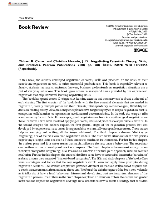 (PDF) Michael R. Carrell and Christina Heavrin, J. D., Negotiating Essentials Theory, Skills ...