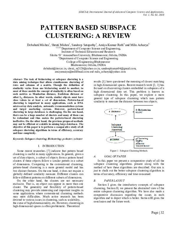 (PDF) Pattern Based Subspace Clustering: A Review | Milu Acharya - Academia.edu