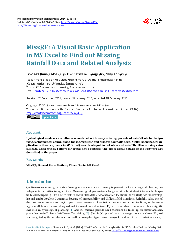 (PDF) MissRF: A Visual Basic Application in MS Excel to Find out ...