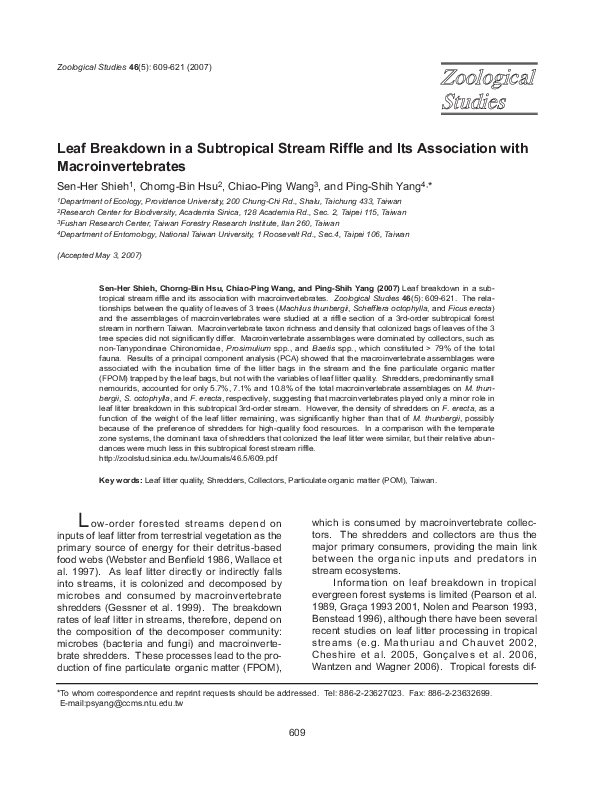 (PDF) Leaf breakdown in a subtropical stream riffle and its association ...
