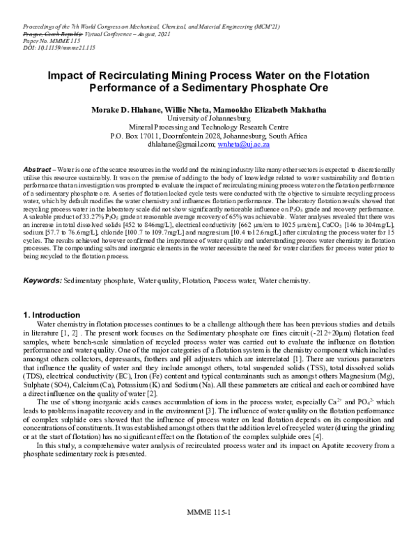 (PDF) Impact of Recirculating Mining Process Water on the Flotation ...