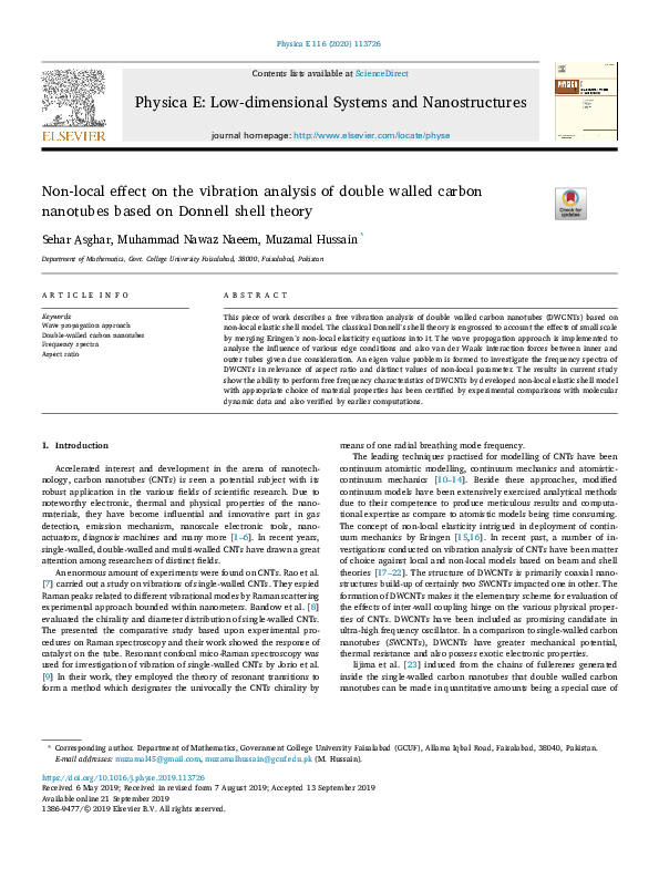 (PDF) Non-local effect on the vibration analysis of double walled carbon nanotubes based on ...