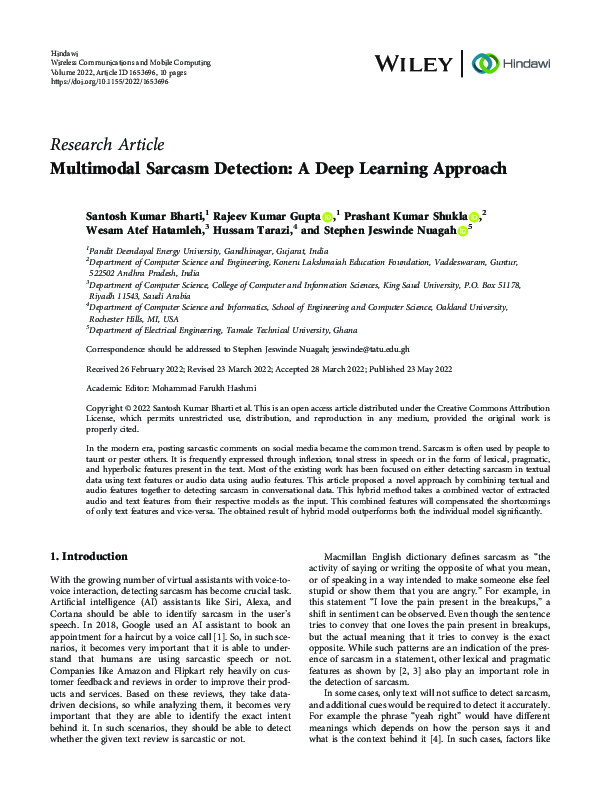 Pdf Multimodal Sarcasm Detection A Deep Learning Approach