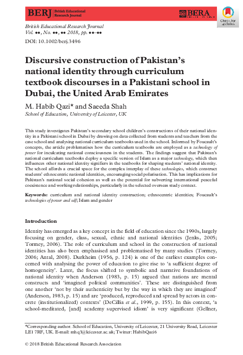 (PDF) Discursive construction of Pakistan's national identity through ...