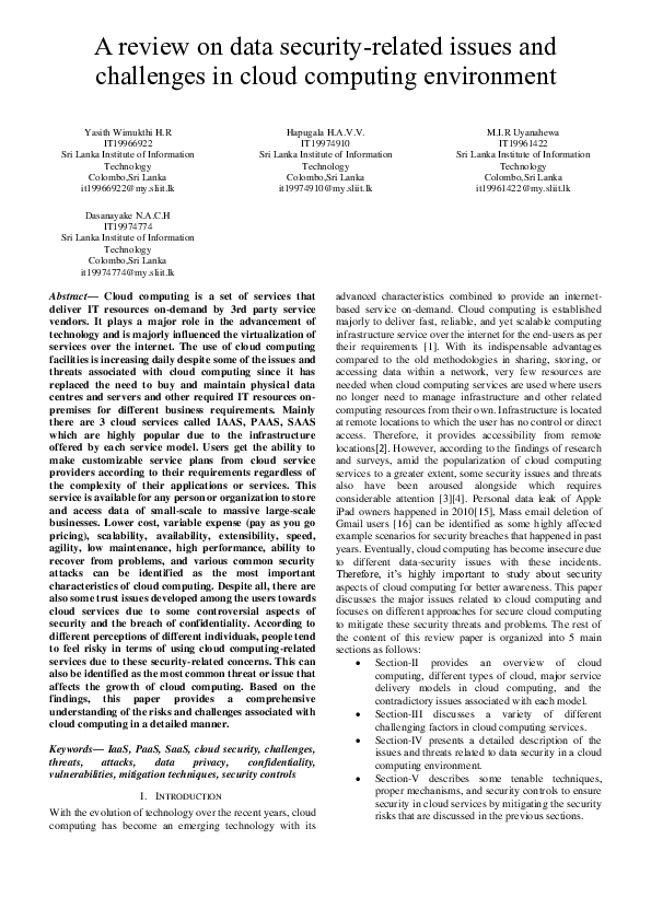 (PDF) A review on data security-related issues and challenges in cloud computing environment