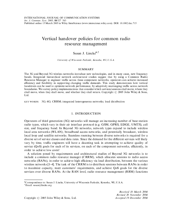 (PDF) Vertical handover policies for common radio resource management