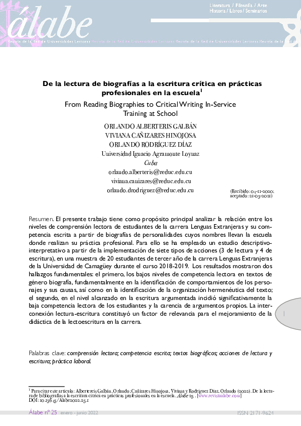 (PDF) De la lectura de biografías a la escritura crítica en prácticas ...