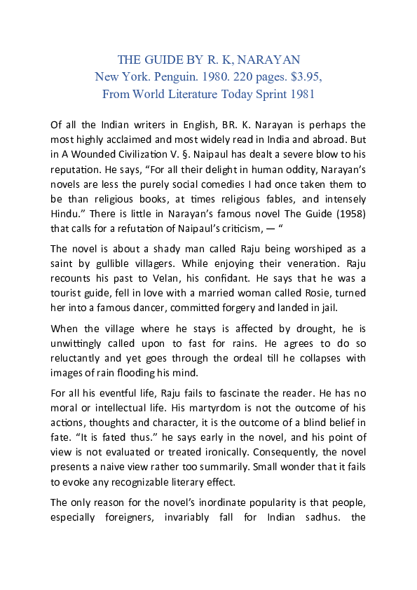 (DOC) The Guide By R.K.Narayan