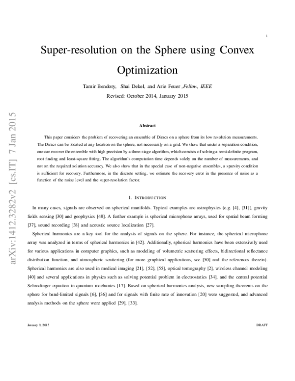 (PDF) Super-Resolution on the Sphere Using Convex Optimization