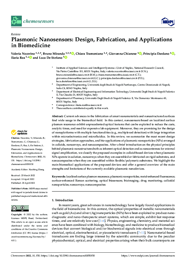 (PDF) Plasmonic Nanosensors: Design, Fabrication, and Applications in ...