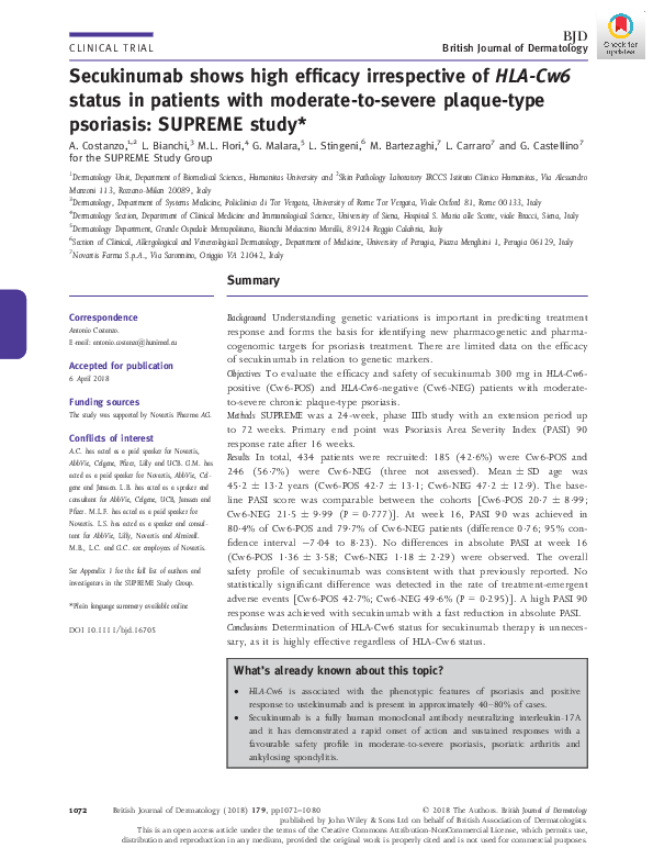 (PDF) Secukinumab shows high efficacy irrespective of HLA-Cw6 status in ...