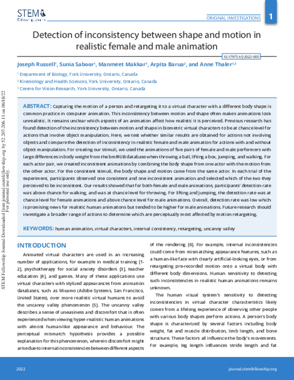 (PDF) Detection of inconsistency between shape and motion in realistic ...