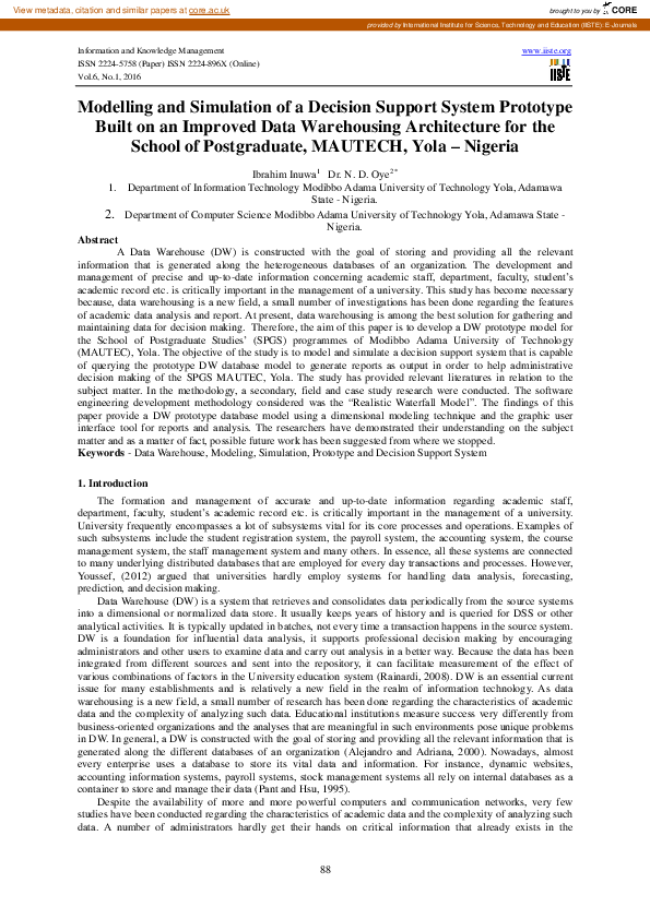 (PDF) Modelling and Simulation of a Decision Support System Prototype ...