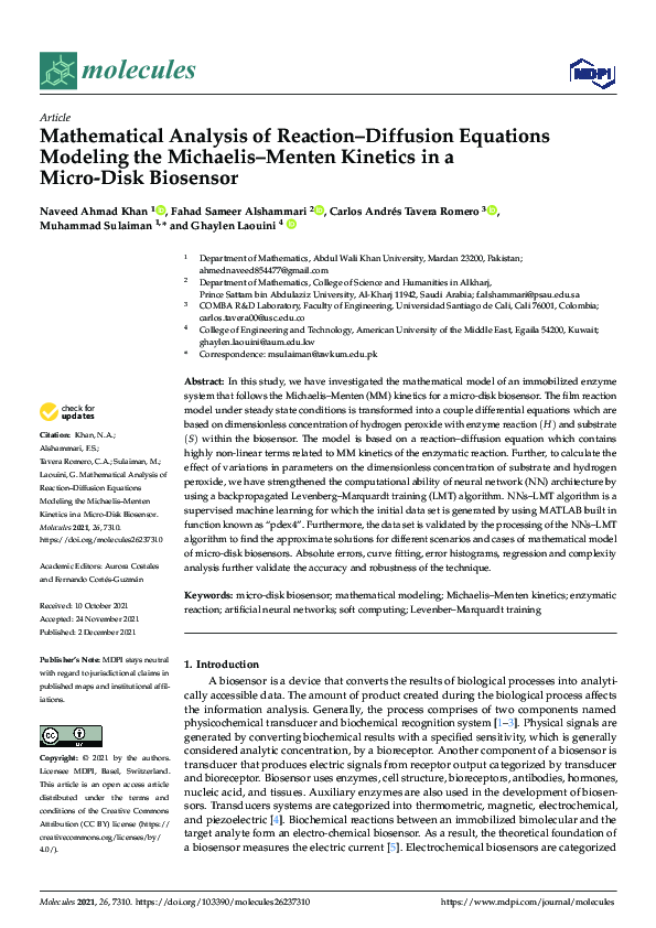 (PDF) Mathematical Analysis of Reaction–Diffusion Equations Modeling ...