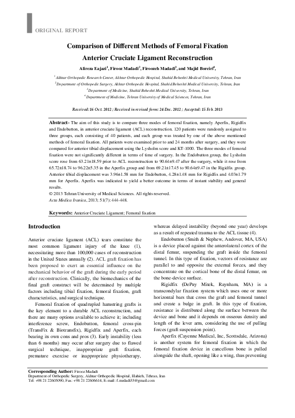 (PDF) Comparison of different methods of femoral fixation anterior ...