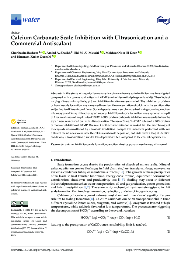 (PDF) Calcium Carbonate Scale Inhibition with Ultrasonication and a ...