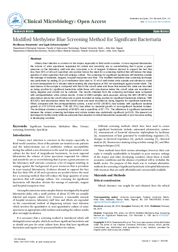 (PDF) Modified Methylene Blue Screening Method for Significant ...