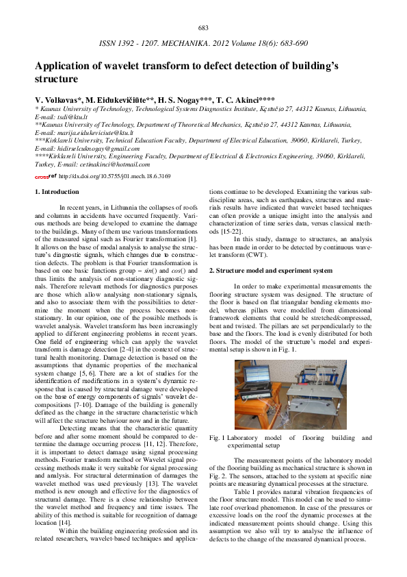 Pdf Application Of Wavelet Transform To Defect Detection Of Building
