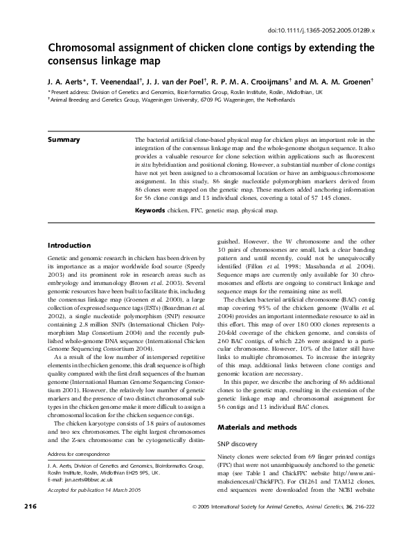(PDF) Chromosomal assignment of chicken clone contigs by extending the ...