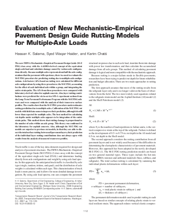 (PDF) Evaluation of New Mechanistic–Empirical Pavement Design Guide ...