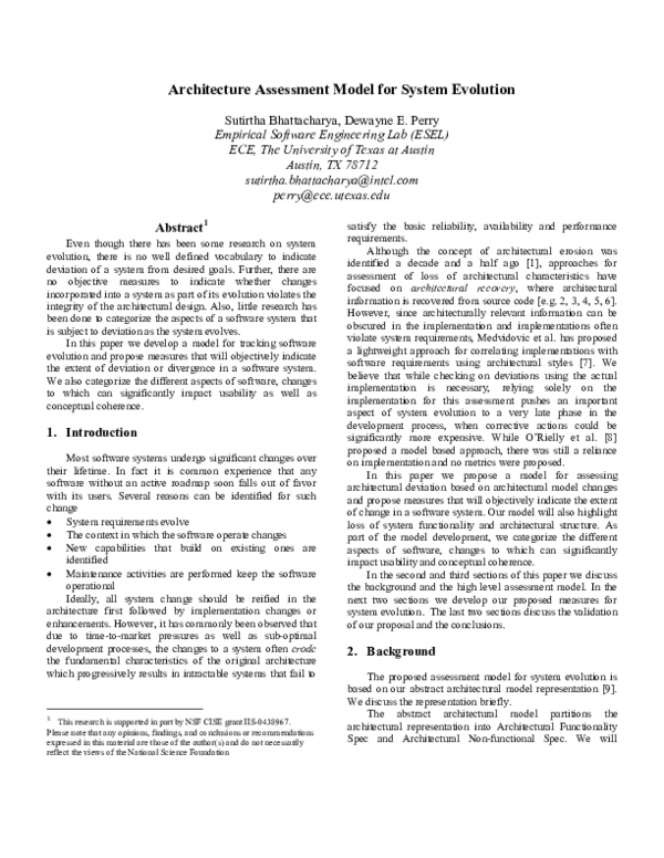 (PDF) Architecture Assessment Model for System Evolution