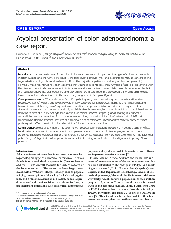 (PDF) Atypical presentation of colon adenocarcinoma: a case report
