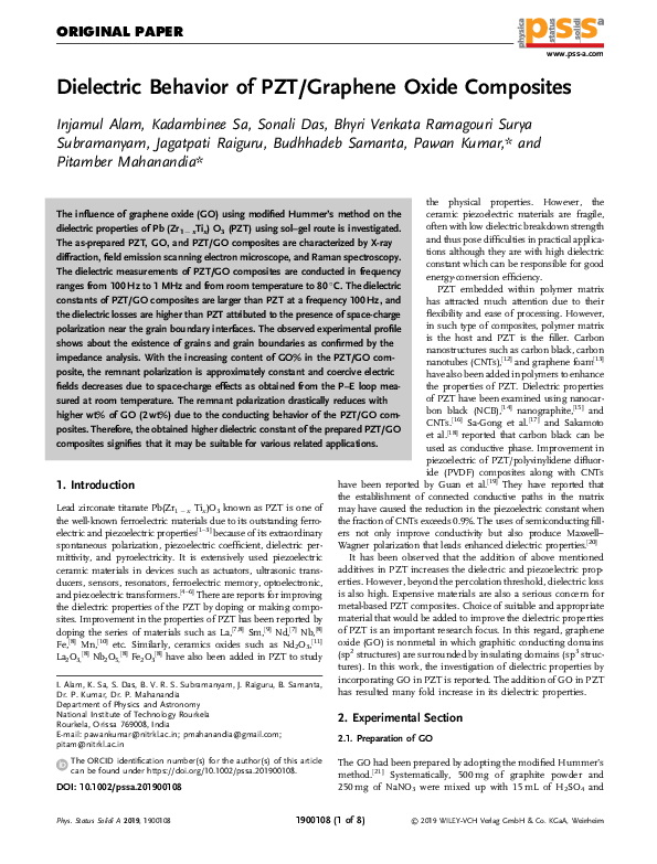(PDF) Dielectric Behavior of PZT/Graphene Oxide Composites | Jagatpati ...