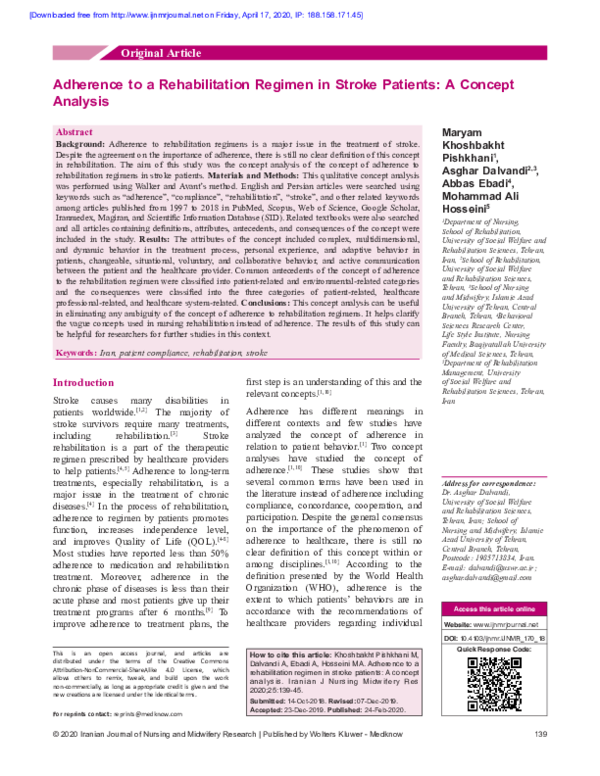 (PDF) Adherence to a Rehabilitation Regimen in Stroke Patients: A Concept Analysis