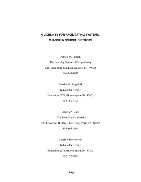 (PDF) Guidelines for facilitating systemic change in school districts ...