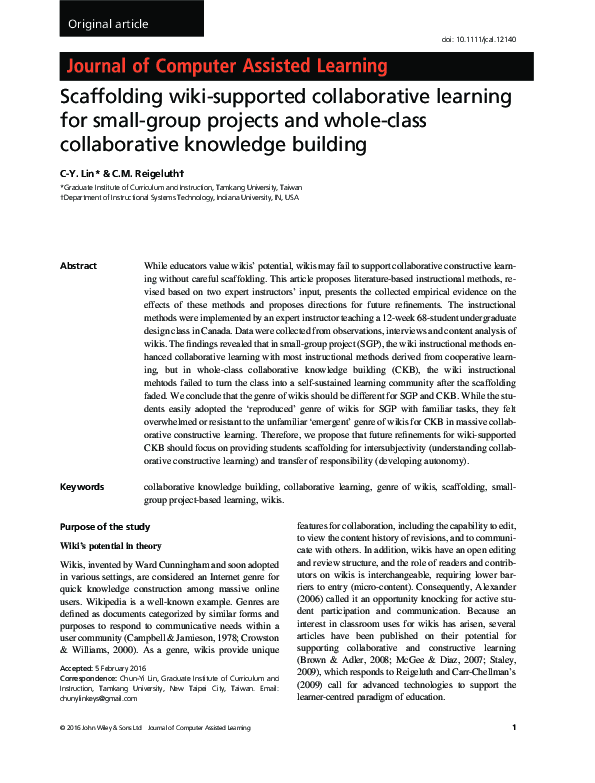 (PDF) Scaffolding wiki-supported collaborative learning for small-group ...