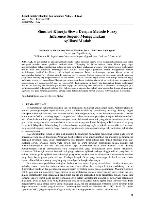 (PDF) Simulasi Kinerja Siswa Dengan Metode Fuzzy Inference Sugeno ...
