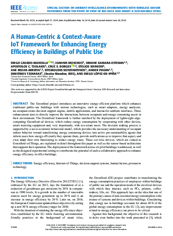 Pdf A Human Centric And Context Aware Iot Framework For Enhancing Energy Efficiency In Buildings