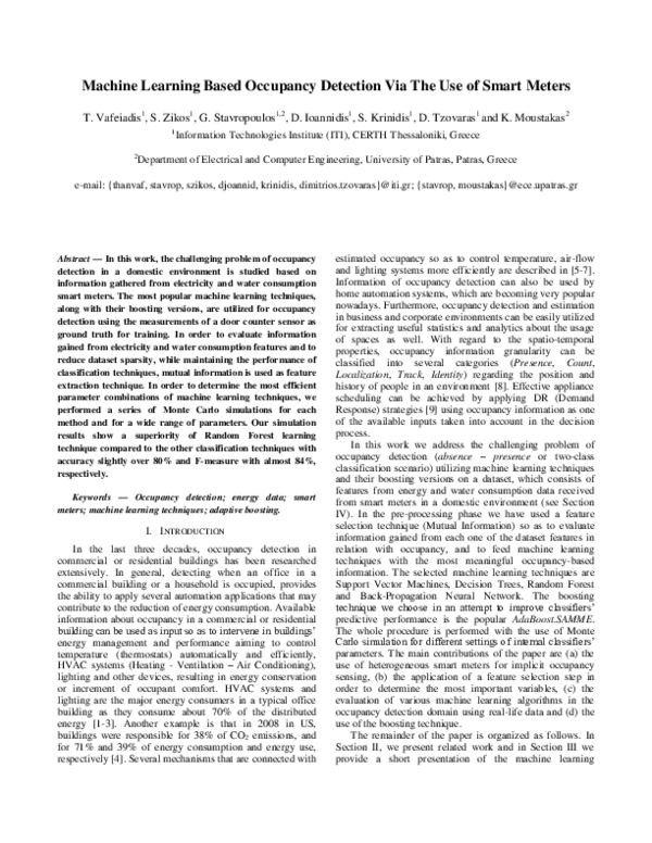 (PDF) Machine Learning Based Occupancy Detection via the Use of Smart ...