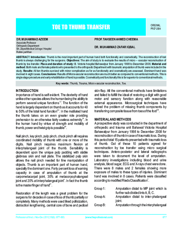 (PDF) Toe to Thumb Transfer