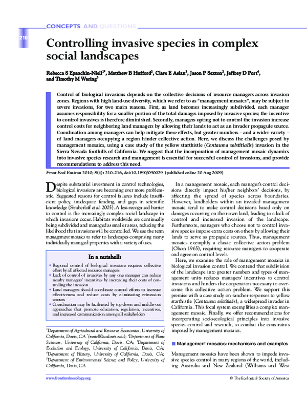 (PDF) Controlling invasive species in complex social landscapes