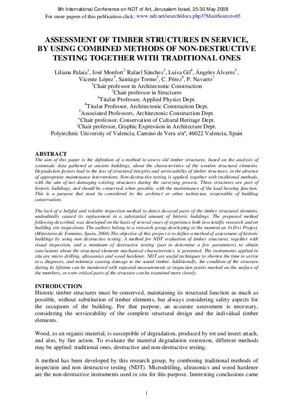Pdf Assessment Of Timber Structures In Service By Using Combined Methods Of Non Destructive