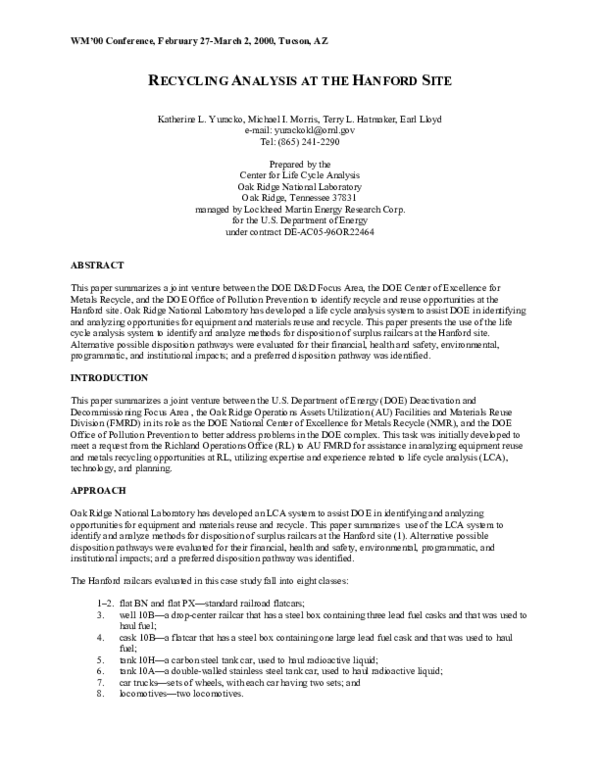 (PDF) Recycling Analysis at the Hanford Site