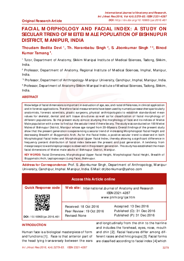 (PDF) Facial Morphology and Facial Index: A Study on Secular Trend of ...