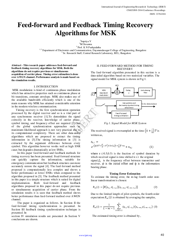 (PDF) Feed-forward and Feedback Timing Recovery Algorithms for MSK