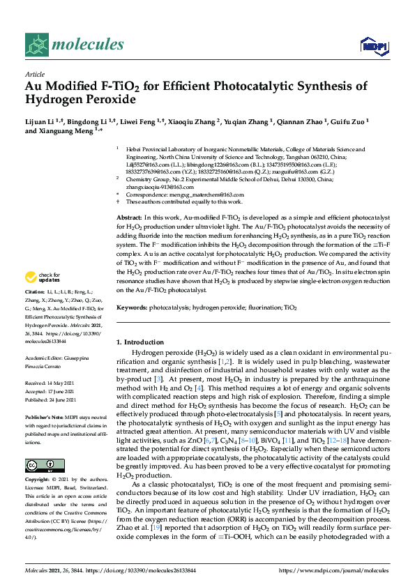 (PDF) Au Modified F-TiO2 for Efficient Photocatalytic Synthesis of ...