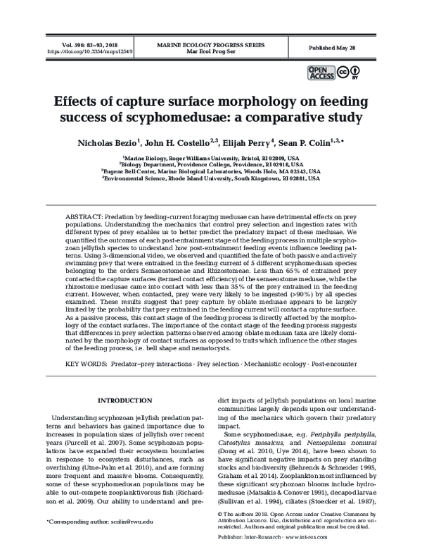(PDF) Effects of capture surface morphology on feeding success of ...