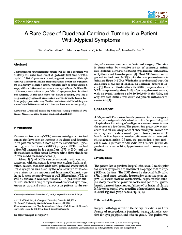 (PDF) A Rare Case of Duodenal Carcinoid Tumors in a Patient With ...