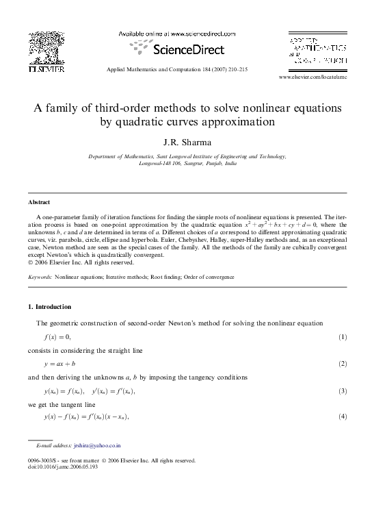 (PDF) A family of third-order methods to solve nonlinear equations by ...